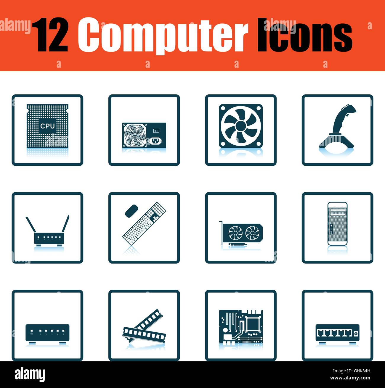 Set of computer icons. Shadow reflection design. Vector illustration ...