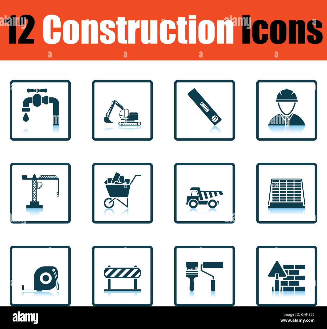 Construction icon set. Shadow reflection design. Vector illustration ...