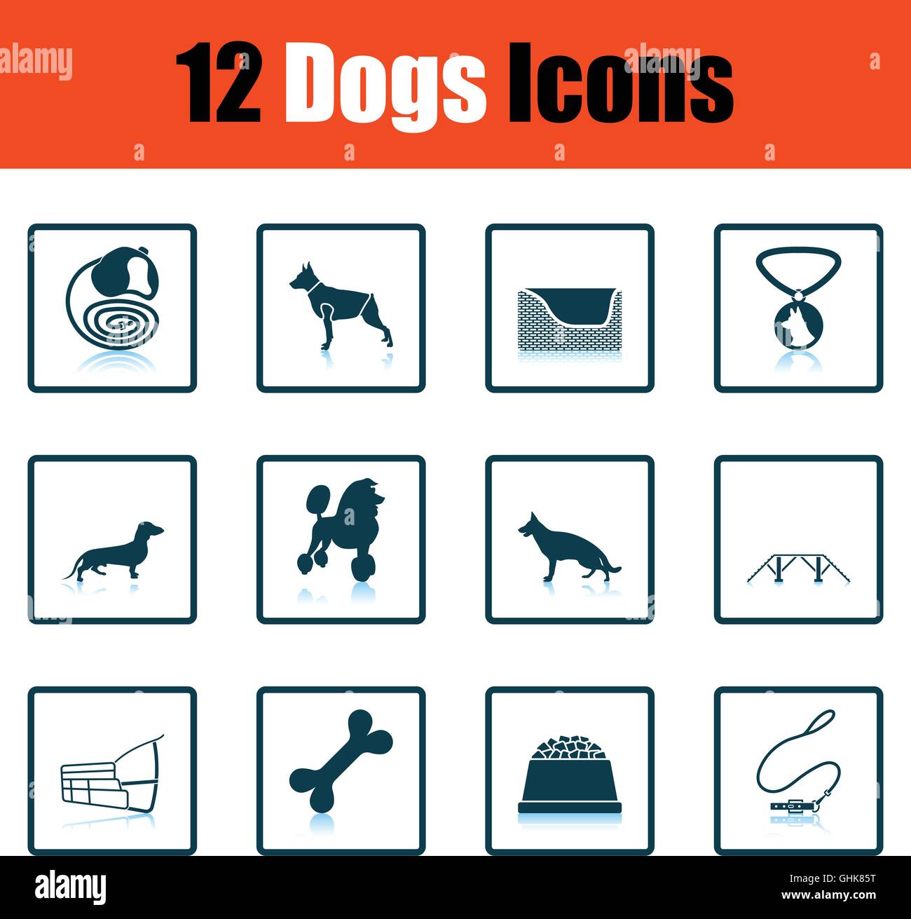Set of dog breeding icons. Shadow reflection design. Vector ...