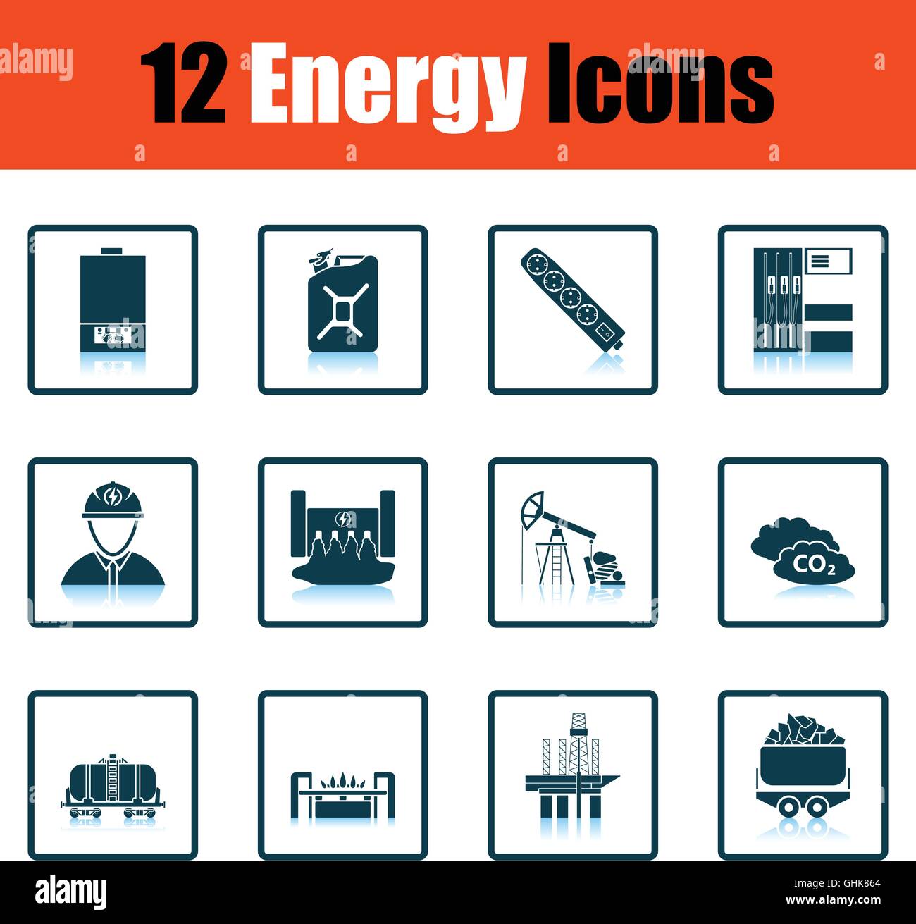 Energy icon set. Shadow reflection design. Vector illustration Stock ...