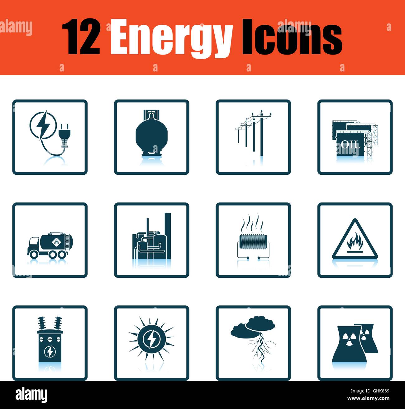 Energy icon set. Shadow reflection design. Vector illustration Stock ...