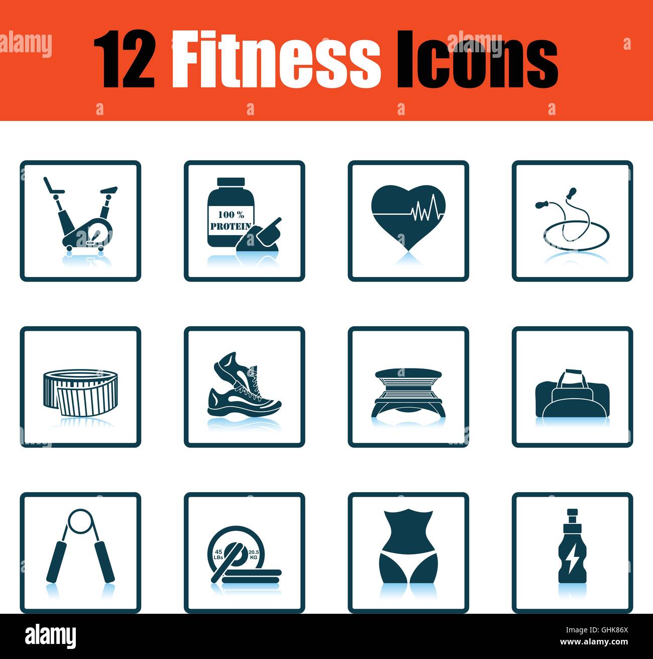 Fitness icon set. Shadow reflection design. Vector illustration Stock Vector Image & Art - Alamy