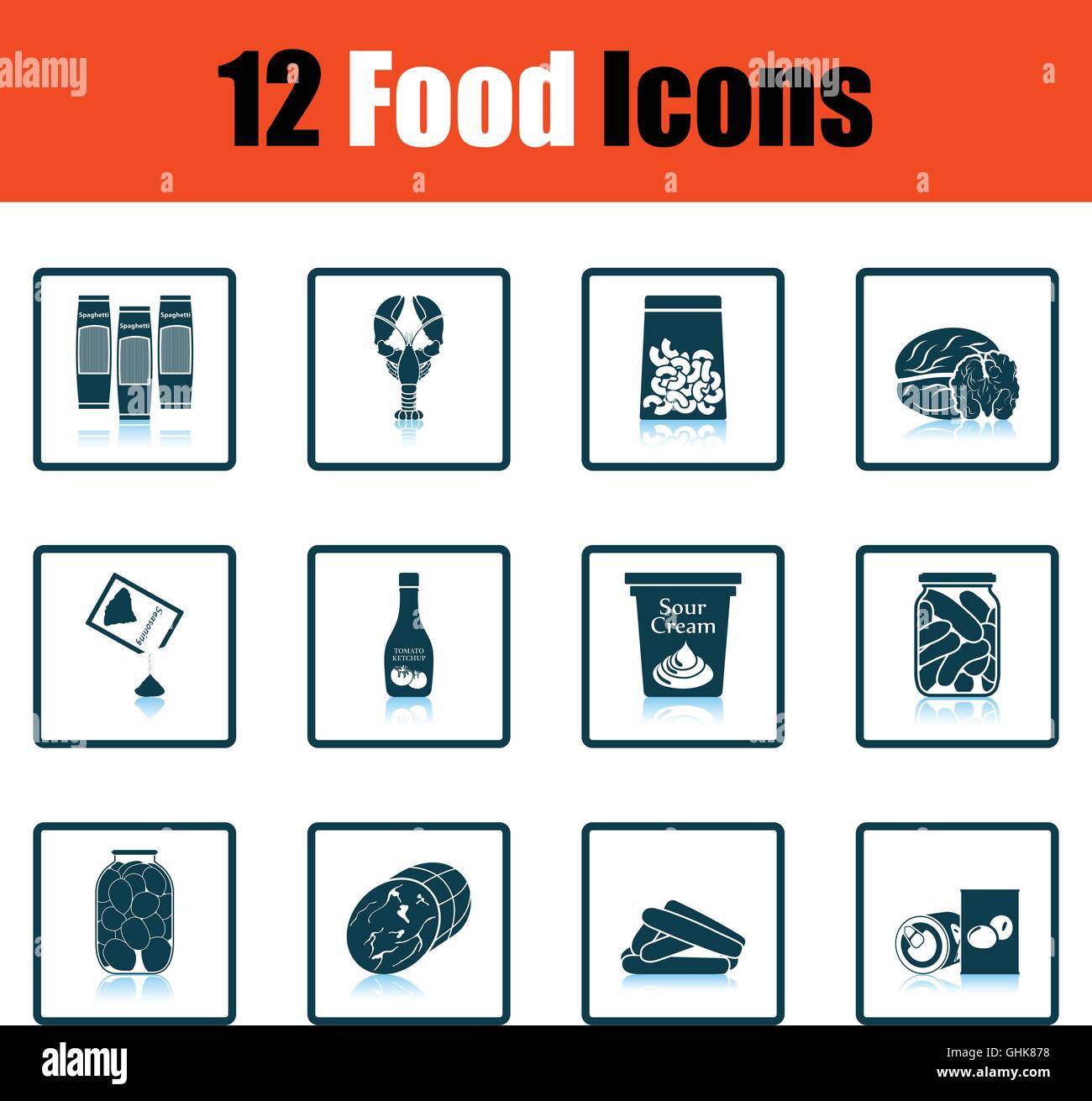 Set of food icons. Shadow reflection design. Vector illustration Stock ...