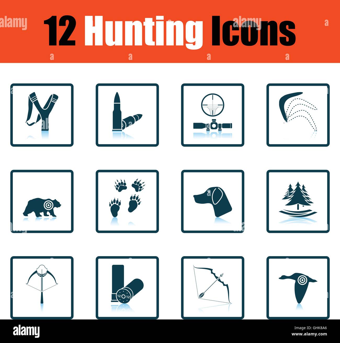 Hunting icon set. Shadow reflection design. Vector illustration Stock ...