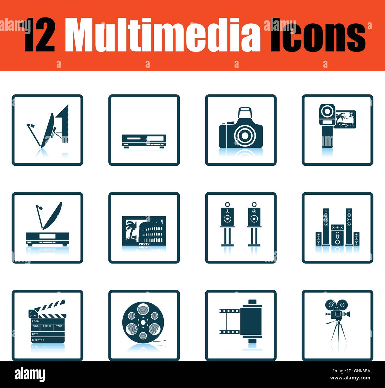 Set of multimedia icons. Shadow reflection design. Vector illustration ...