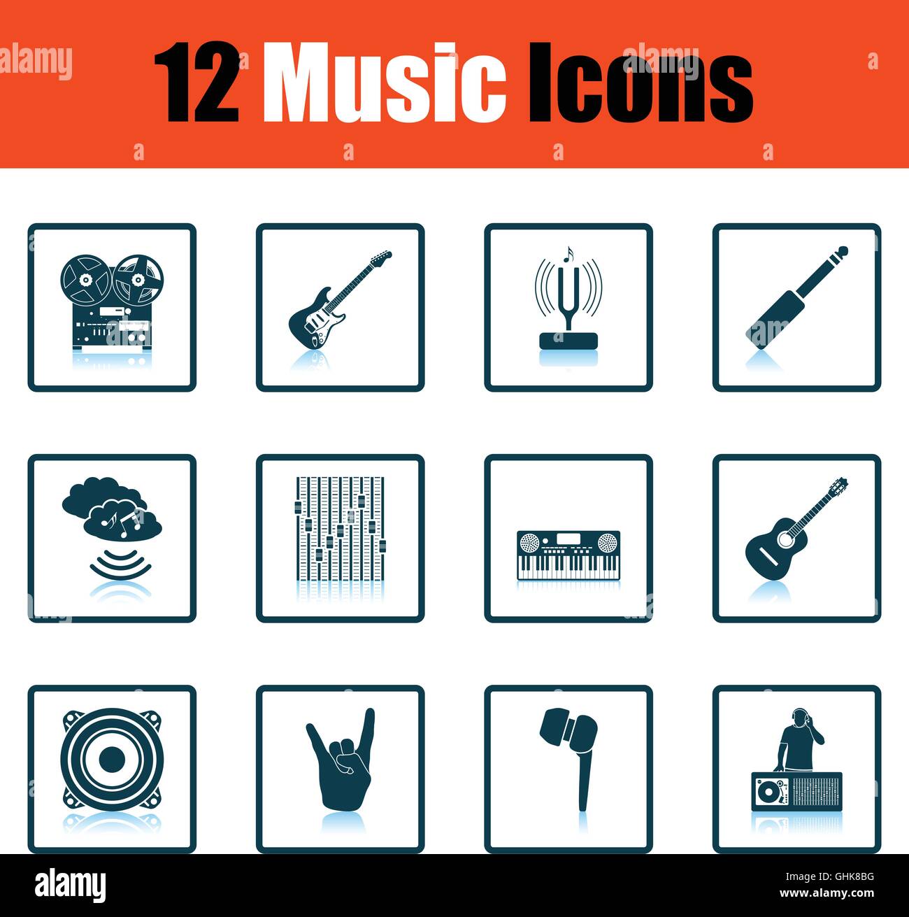 Set of musical icons. Shadow reflection design. Vector illustration ...