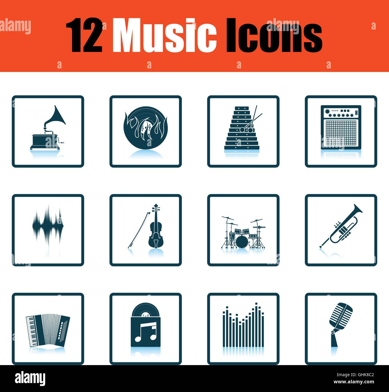 Set of musical icons. Shadow reflection design. Vector illustration ...