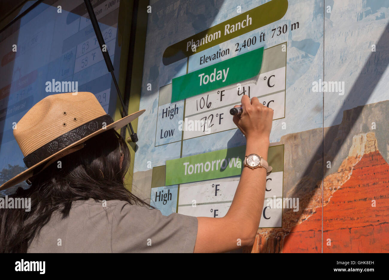 Grand Canyon National Park, Arizona - A park ranger posts the day's ...
