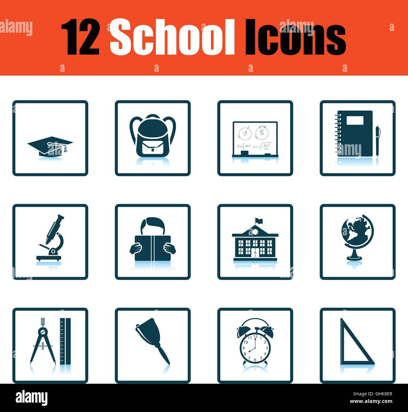 School icon set. Shadow reflection design. Vector illustration Stock ...