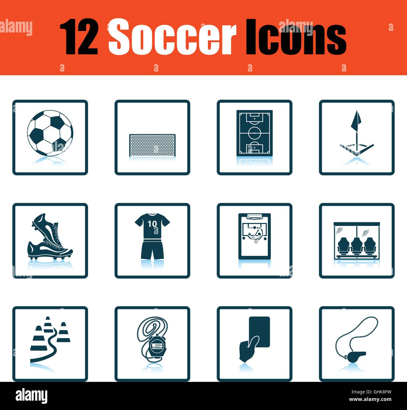 Set of soccer icons. Shadow reflection design. Vector illustration ...