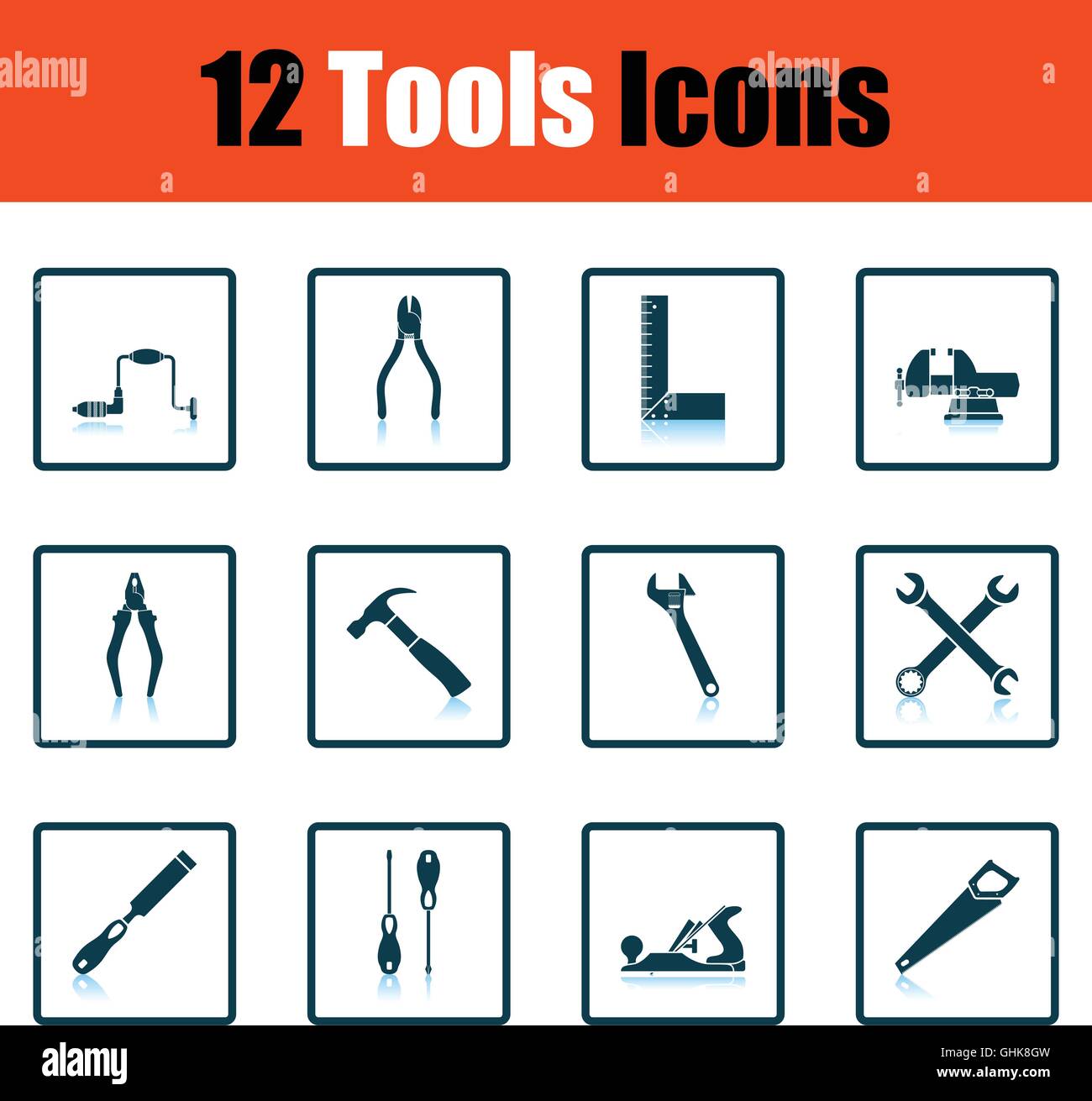 Tools icon set. Shadow reflection design. Vector illustration Stock ...