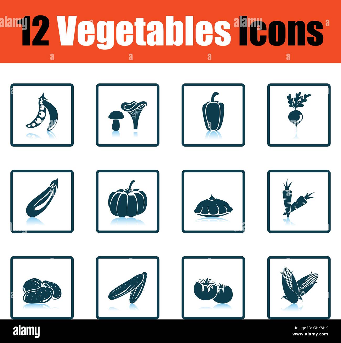 Vegetables icon set. Shadow reflection design. Vector illustration ...