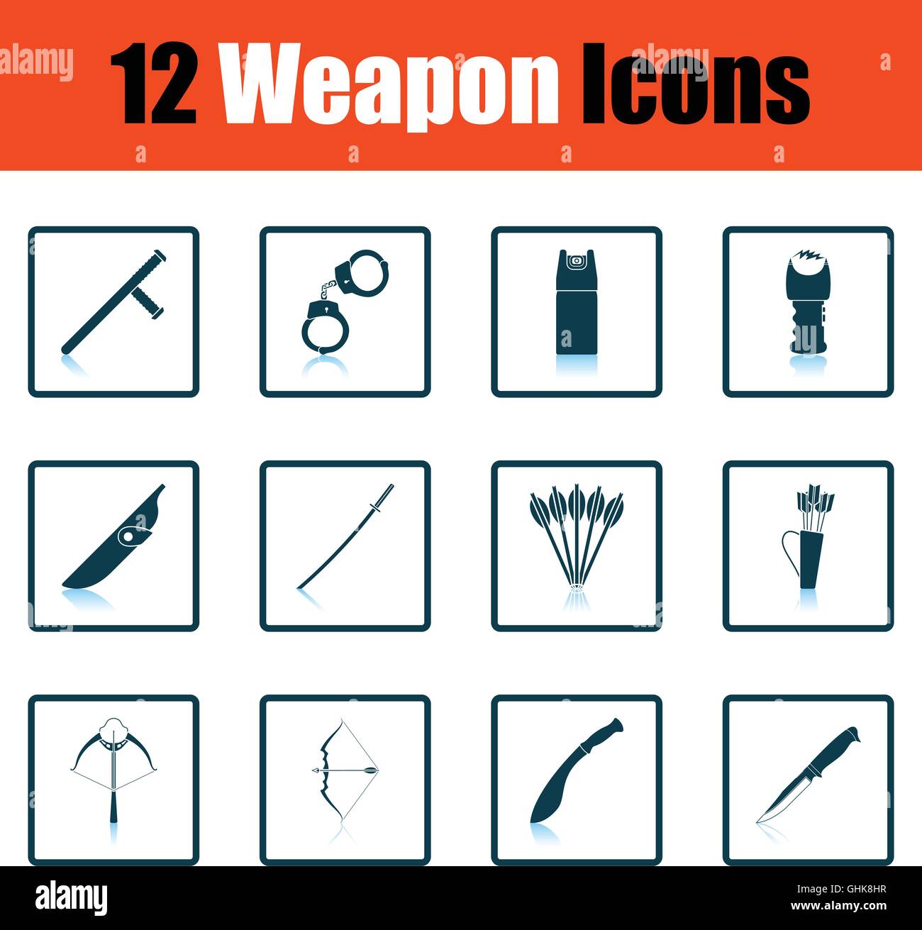 Set of twelve weapon icons. Shadow reflection design. Vector ...