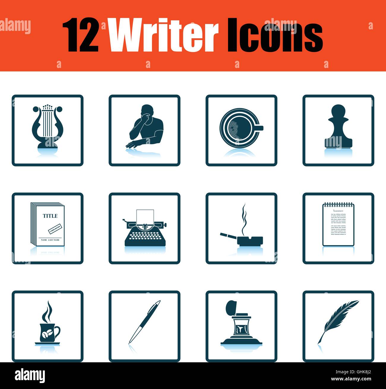 Set of writer icons. Flat design tennis icon set in ui colors. Vector ...