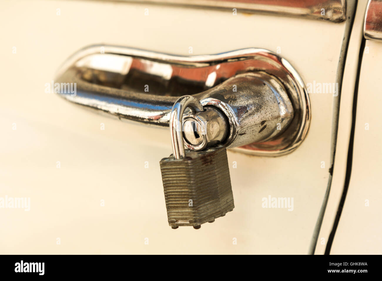 Car door handle with external metal lock Stock Photo - Alamy