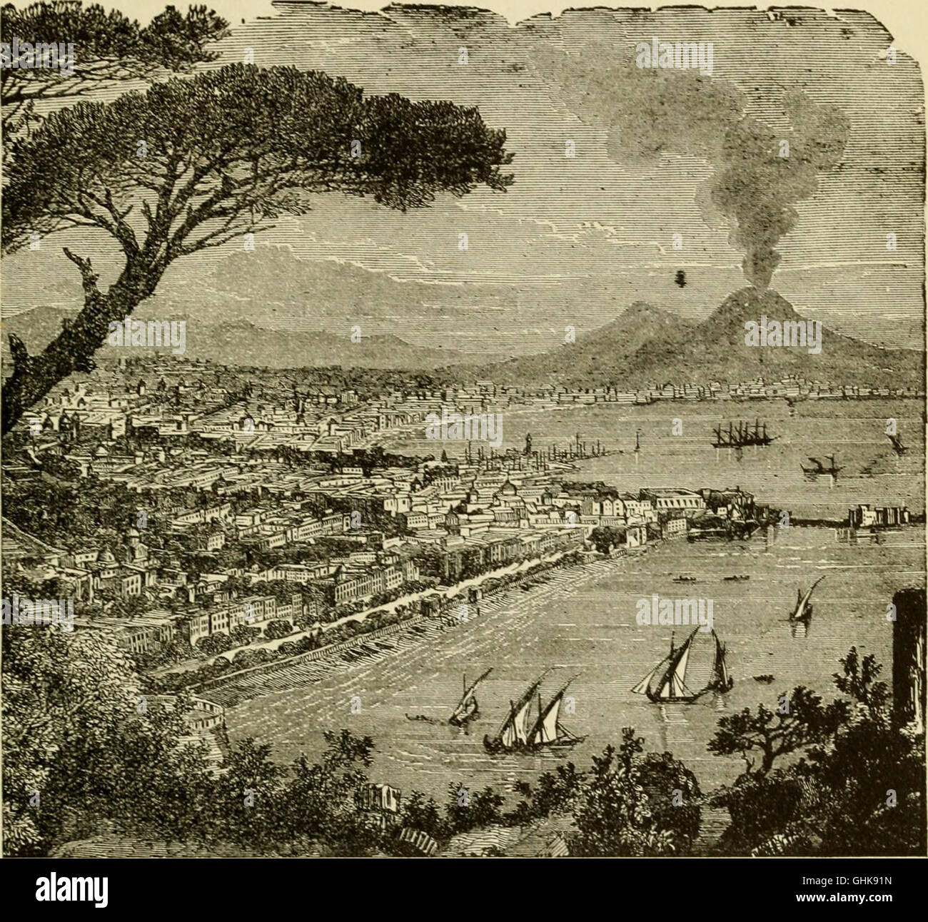 This image captures the view of Mount Vesuvius from Naples, offering a ...
