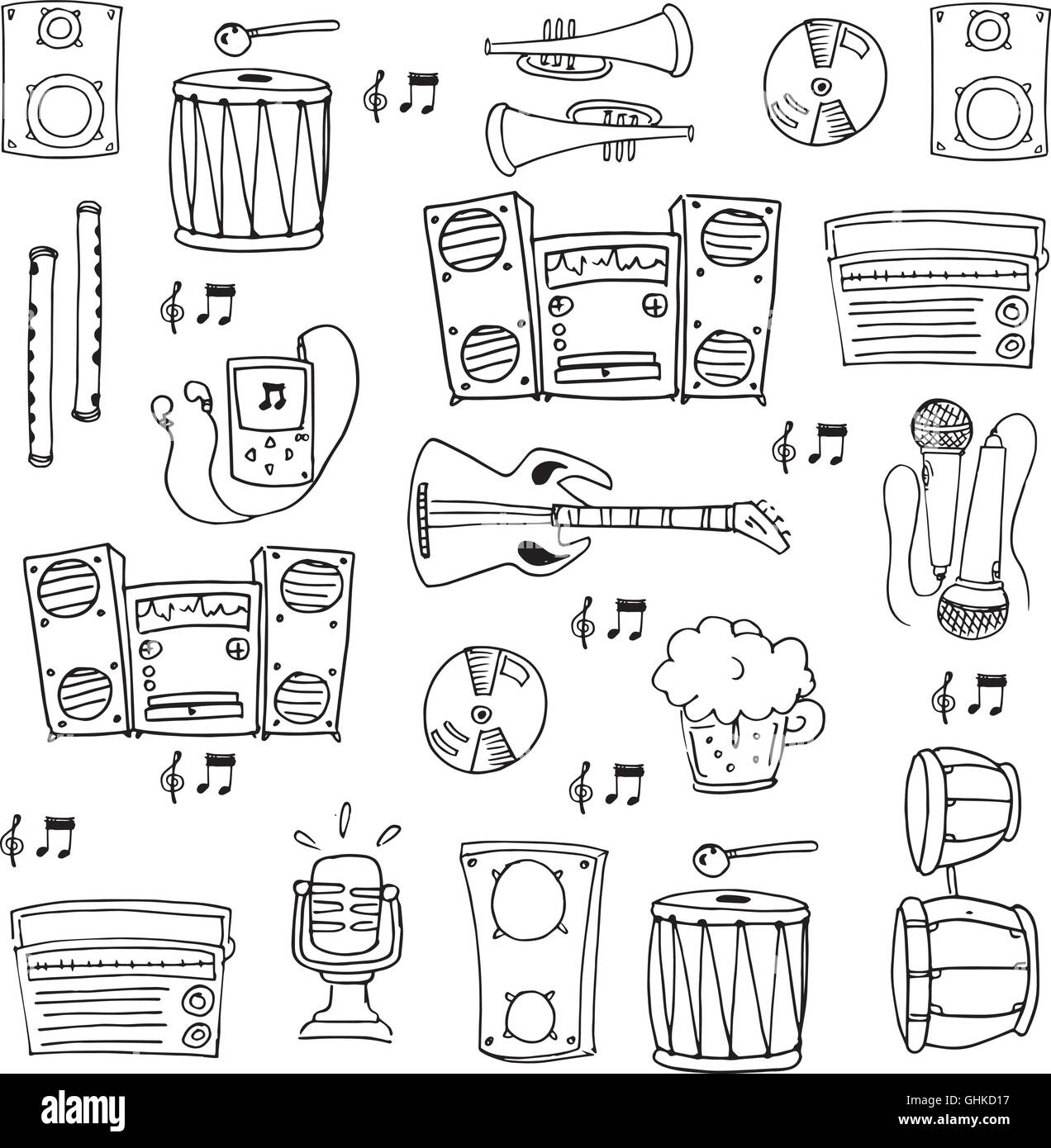 Hand drawn guitar set Black and White Stock Photos & Images - Alamy