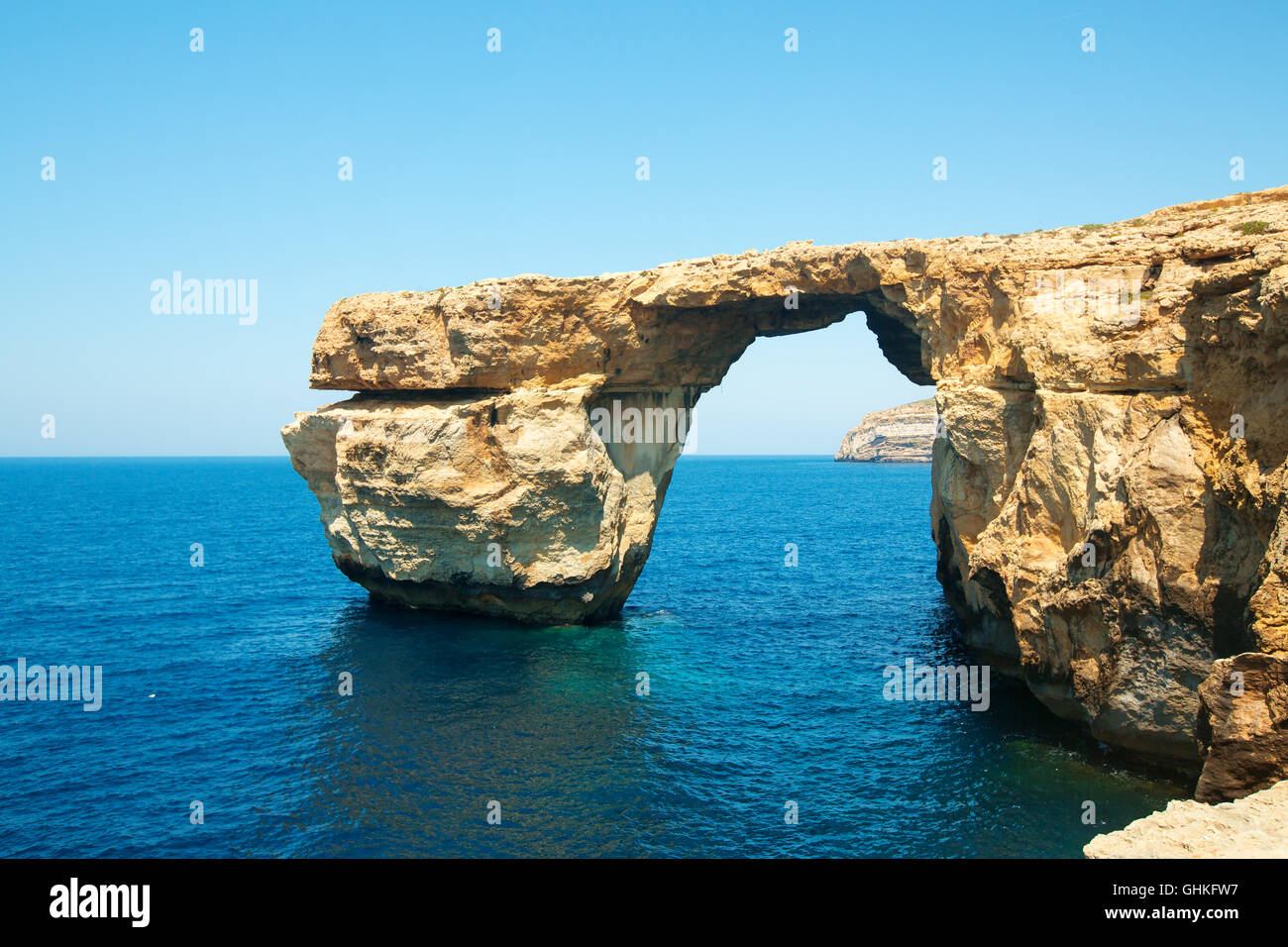 Azure Window, famous stone arch of Gozo island in the sun in the winter ...