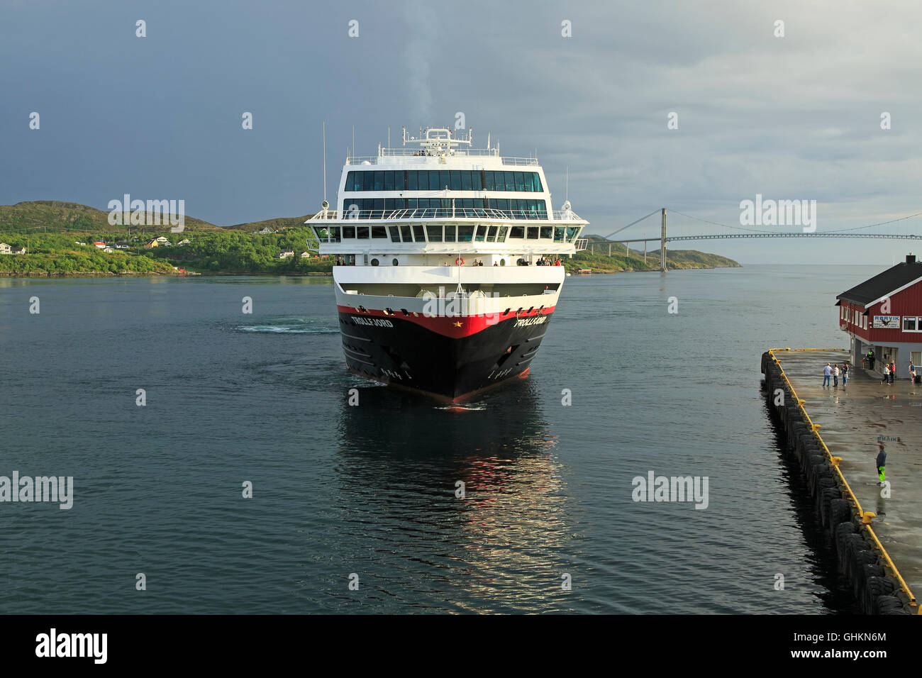 Hurtigruten ship trollfjord arriving at port of rorvik hi-res stock ...