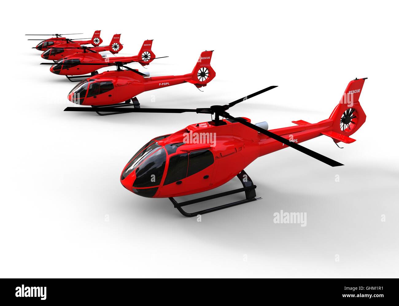 3D render image of a row of rescue helicopters parked in a row Stock ...
