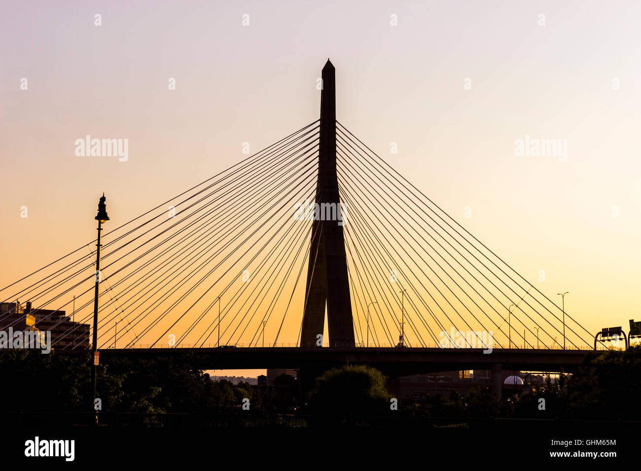 Leonard P. Zakim Bunker Hill Memorial Bridge on sunset Stock Photo - Alamy