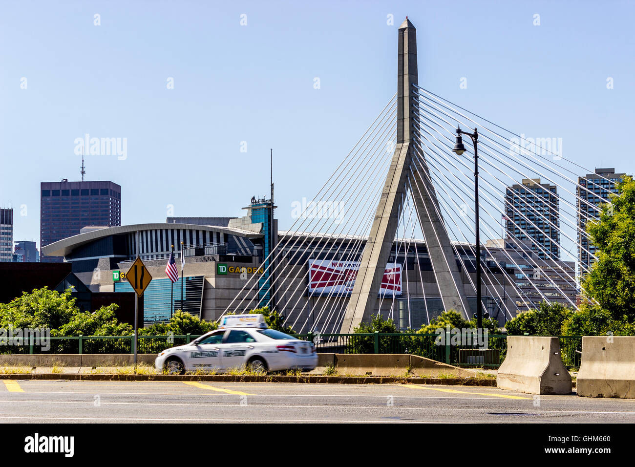 Leonard P. Zakim Bunker Hill Memorial Bridge with TD Stadium in Boston ...