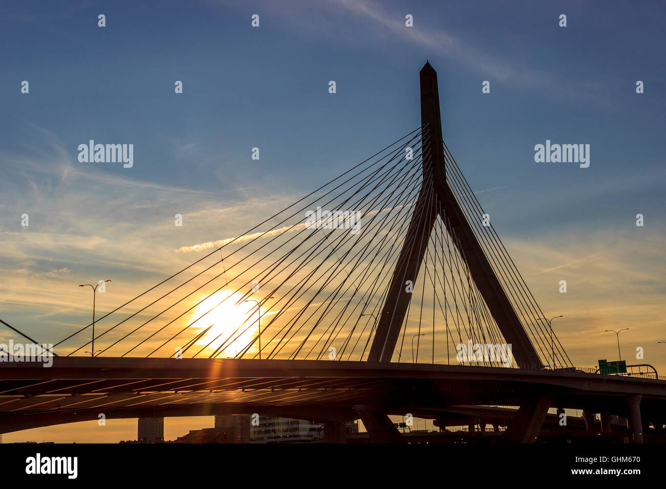 Leonard P. Zakim Bunker Hill Memorial Bridge on sunset Stock Photo - Alamy