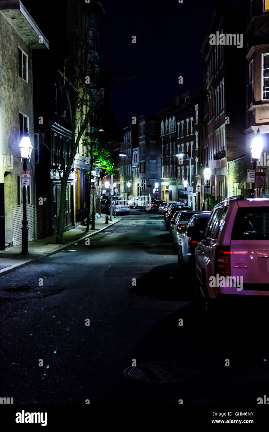 Street in Boston at night Stock Photo - Alamy