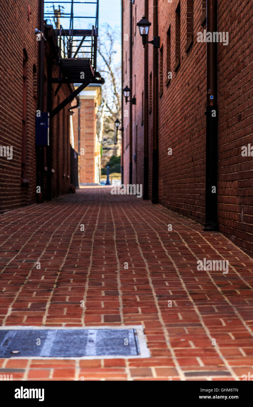 Red Brick Alley with Iron Fire Ladder Stock Photo - Alamy
