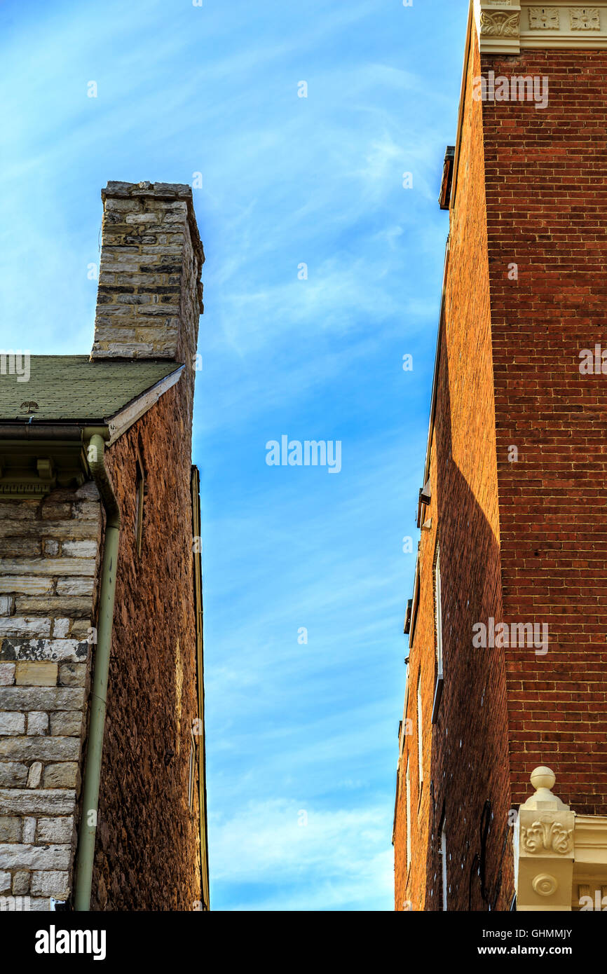 Two Brick Buildings Hit By Sunset Rays Stock Photo - Alamy
