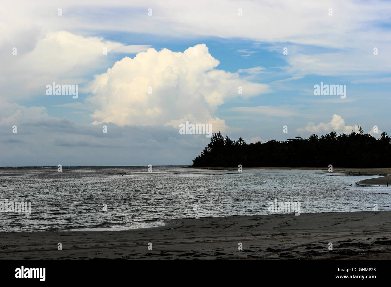 Large Cloud Behind Sea and Treeline Stock Photo - Alamy