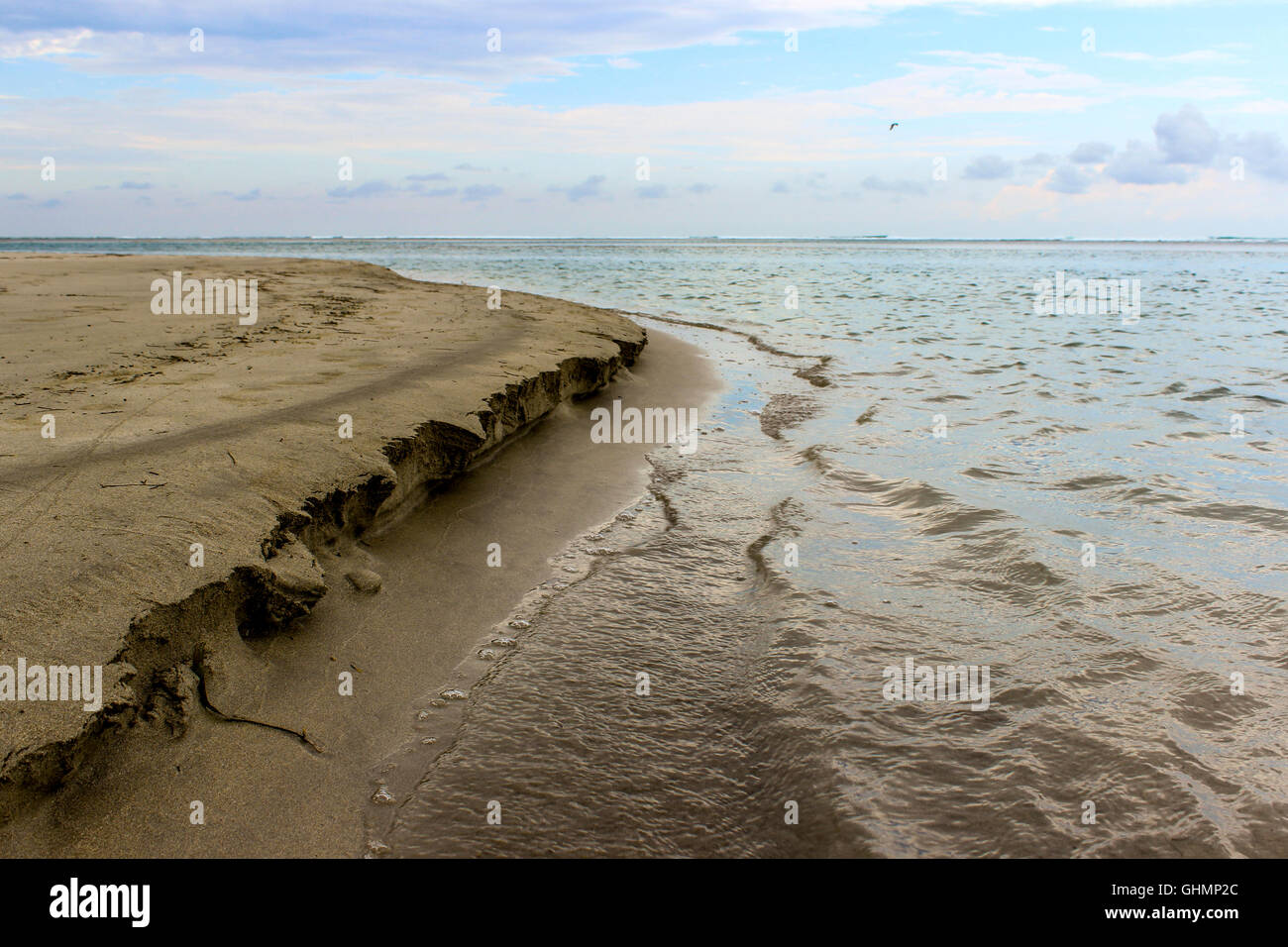 Sand Cave Made by Breaking Seawater with Sunset Light and Clouds Stock ...