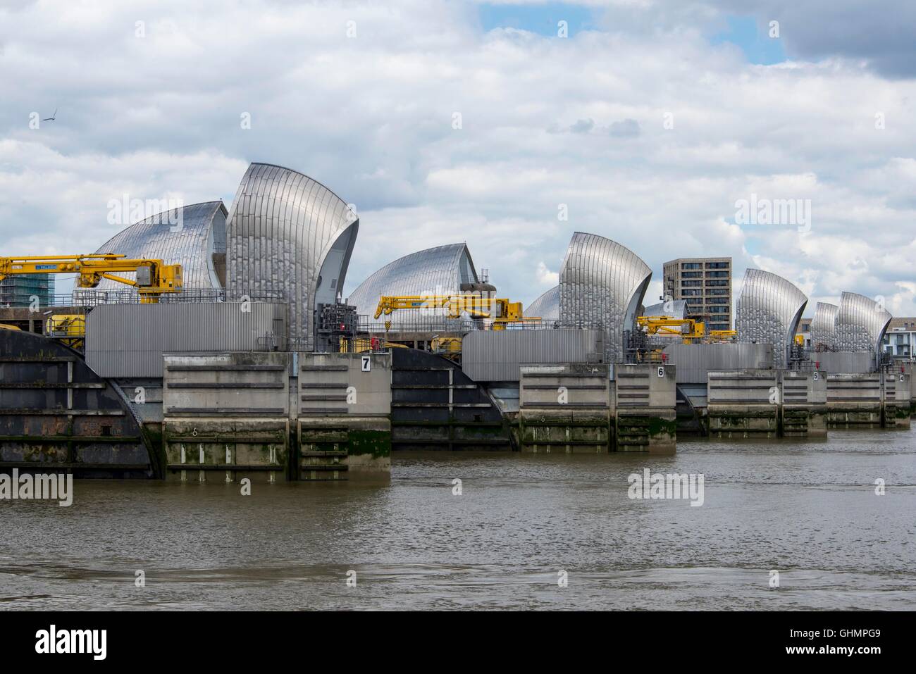 "Thames Barrier" flood defense on River Thames London England with ...
