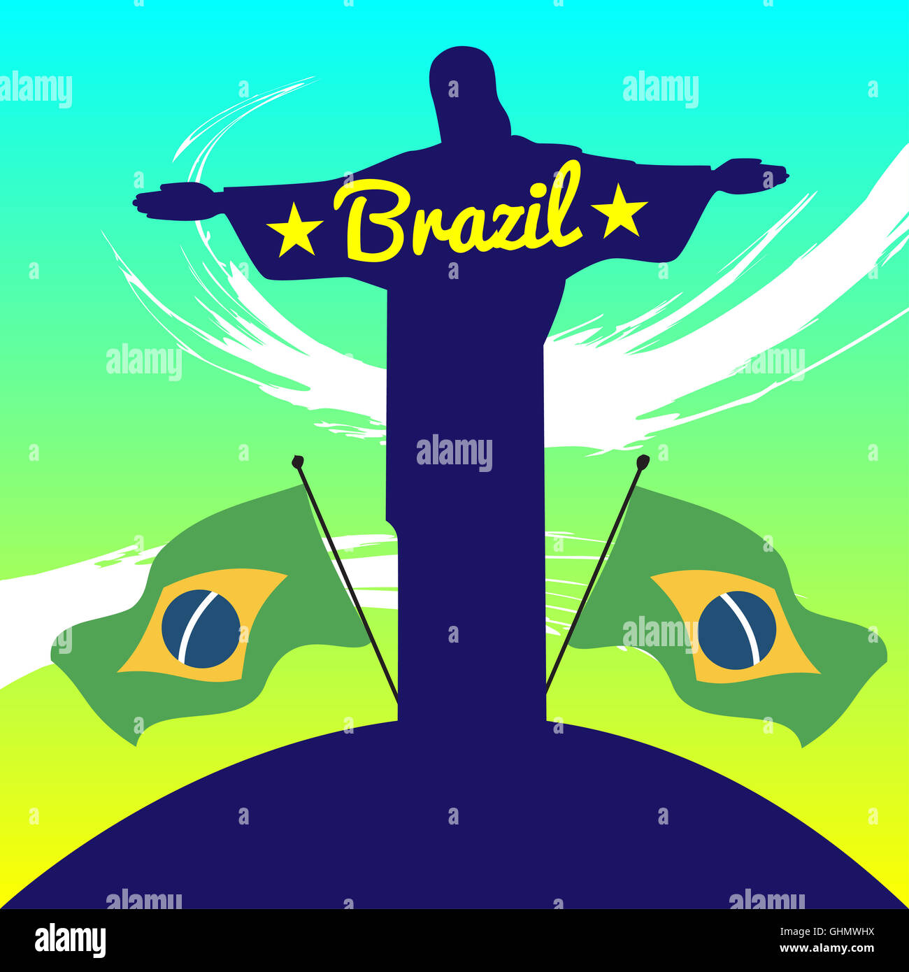 Abstract Brazil design with statue and country flags. Digital vector ...