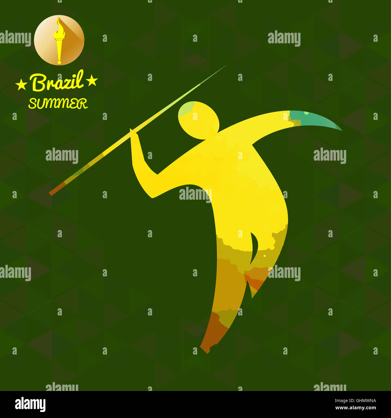 Brazil summer sport card with an yellow abstract spear thrower. Digital ...