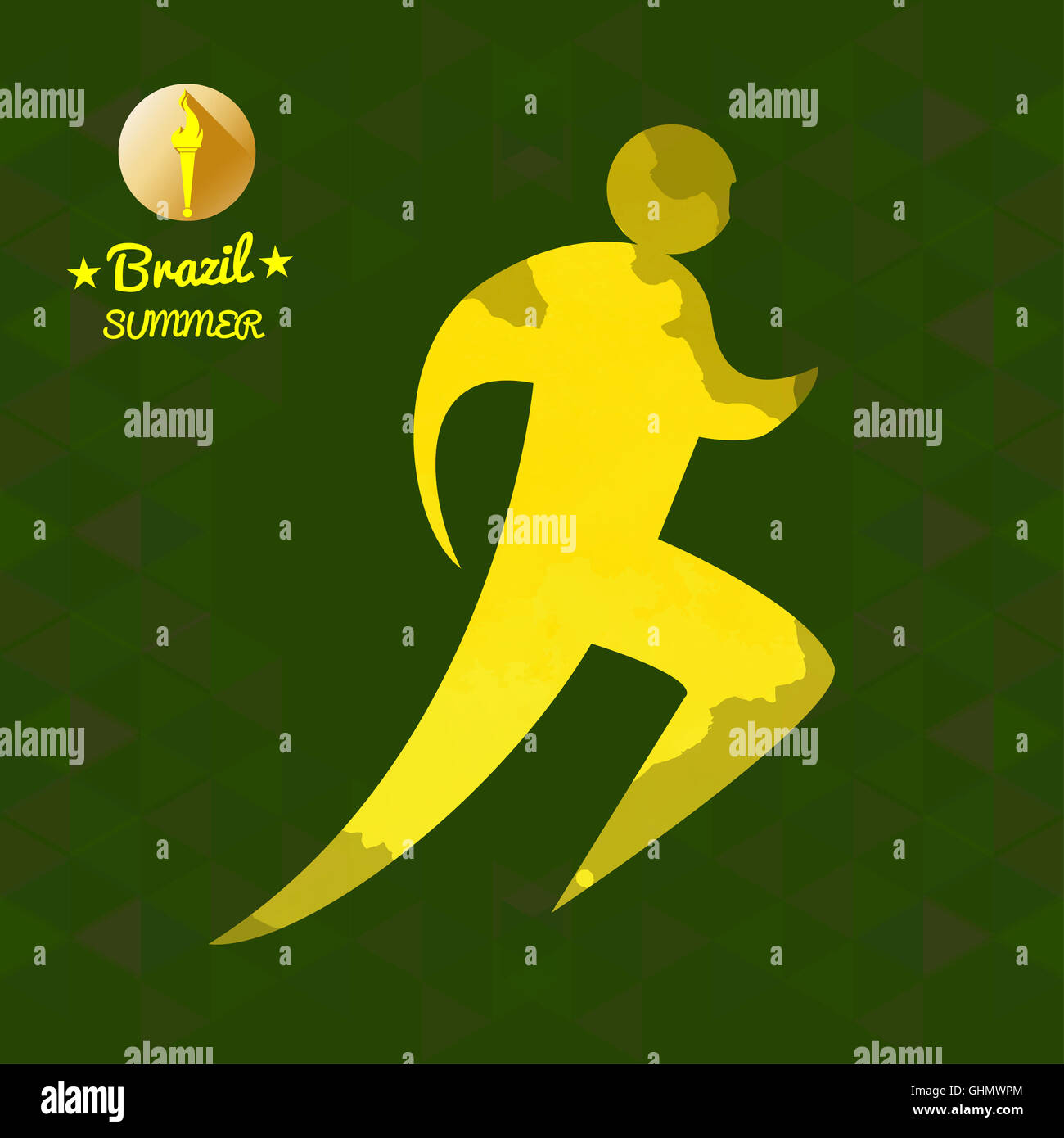 Brazil summer running sport card with an yellow abstract runner ...