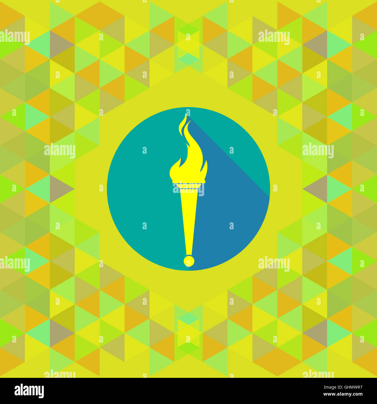 Abstract yellow burning torch on blue circle over yellow background ... Abstract yellow burning torch on blue circle over yellow background ...