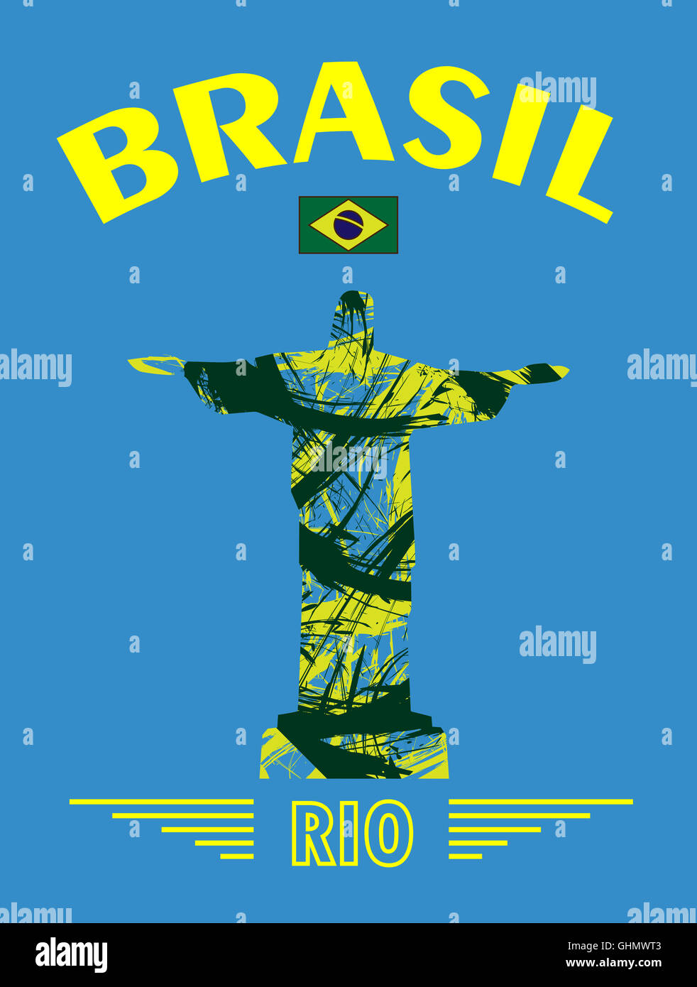 Abstract Brasil and rio design with statue over blue background ...