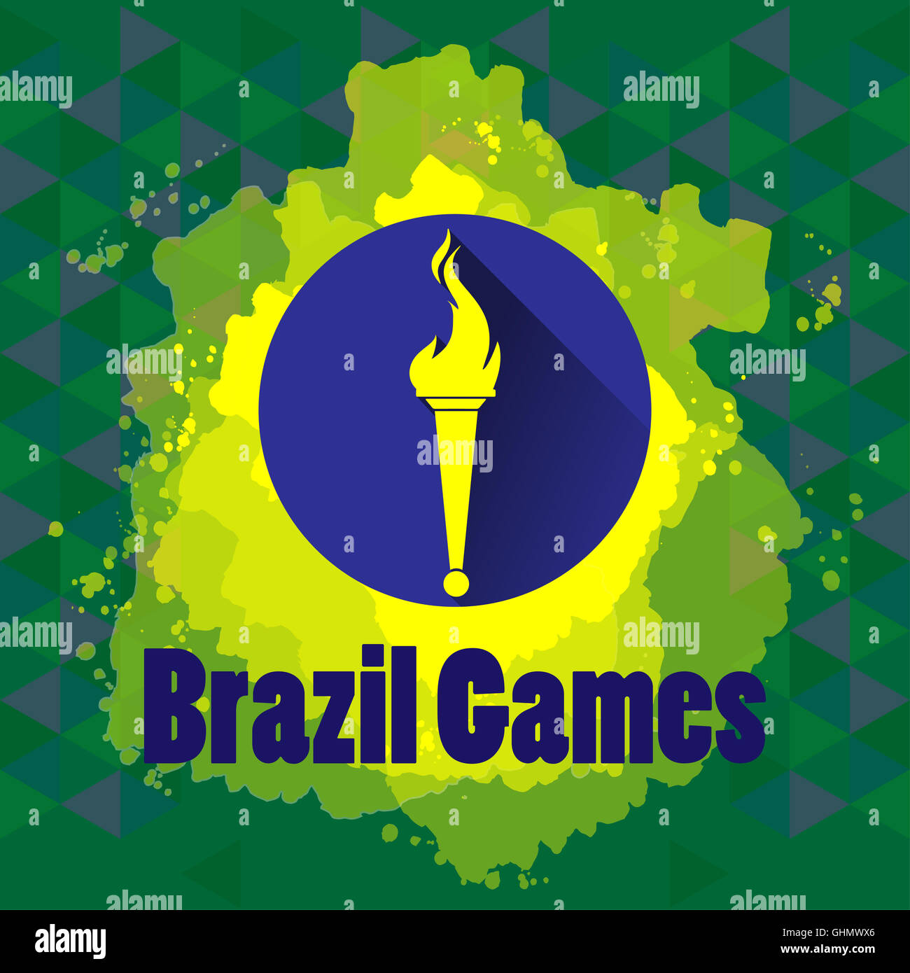 Abstract Brazil games design with burning flame logo on blue circle ...
