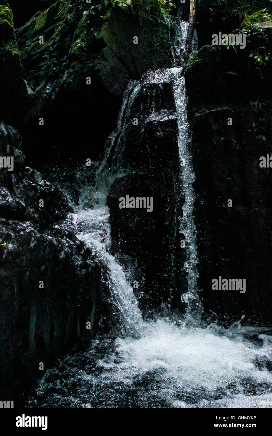 Water stream moving through rocks into pond Stock Photo - Alamy