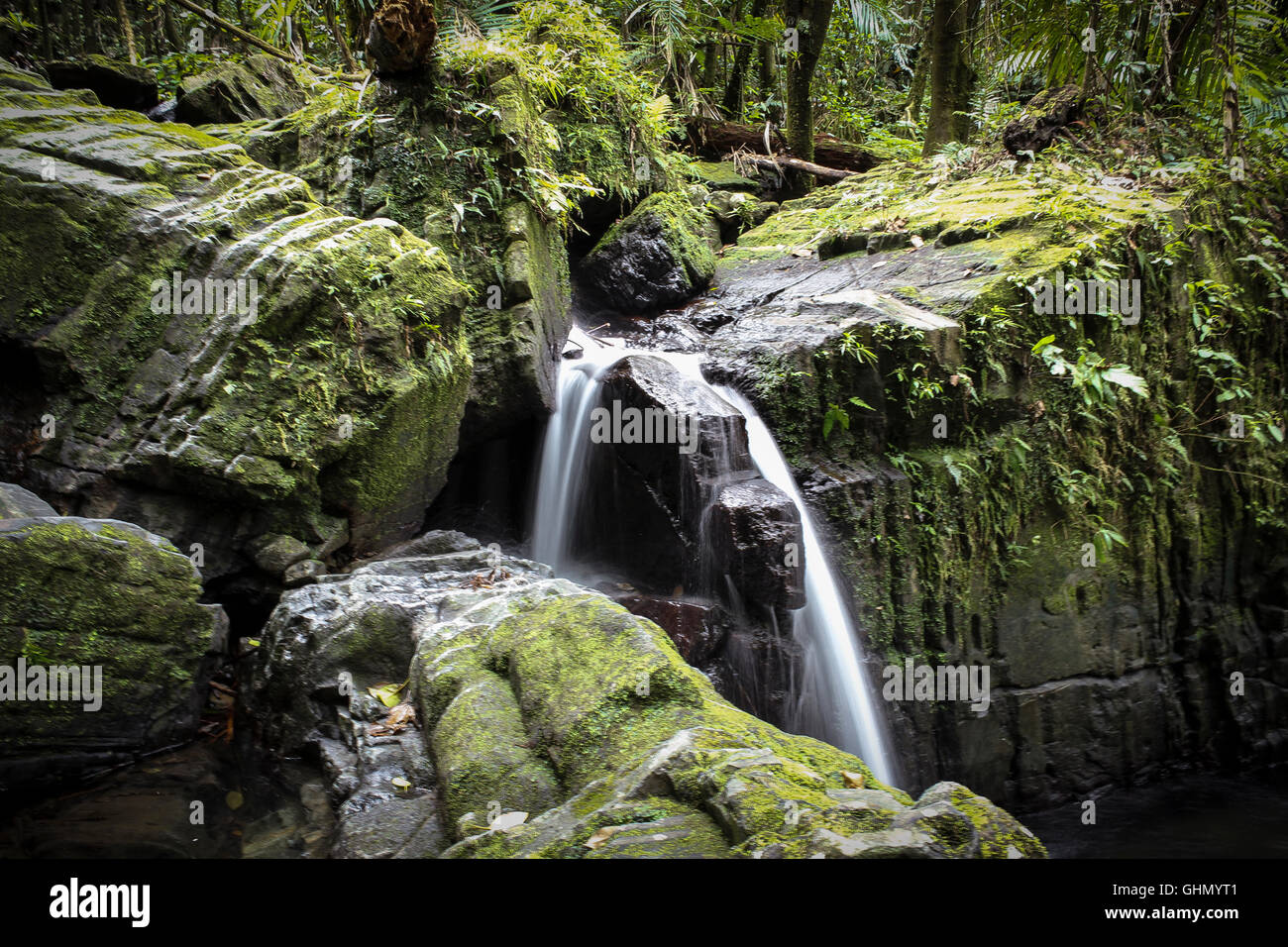 Water stream moving through and falling on rocks Stock Photo - Alamy