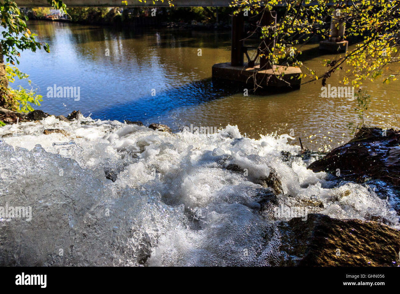 Watter flowing into river Stock Photo - Alamy