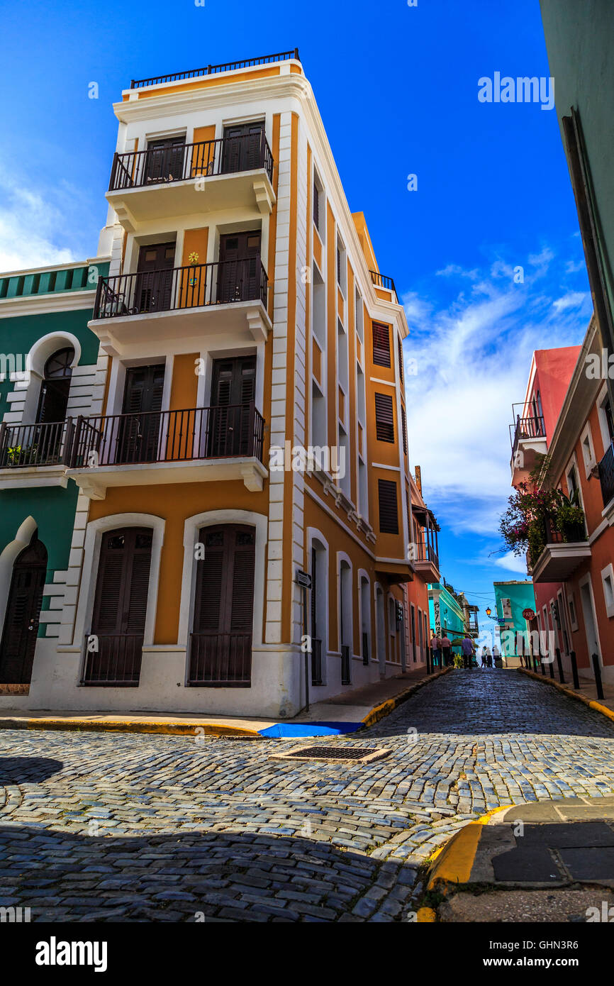 Colorful Colonial Buildings in Old San Juan, Puerto Rico, with ...
