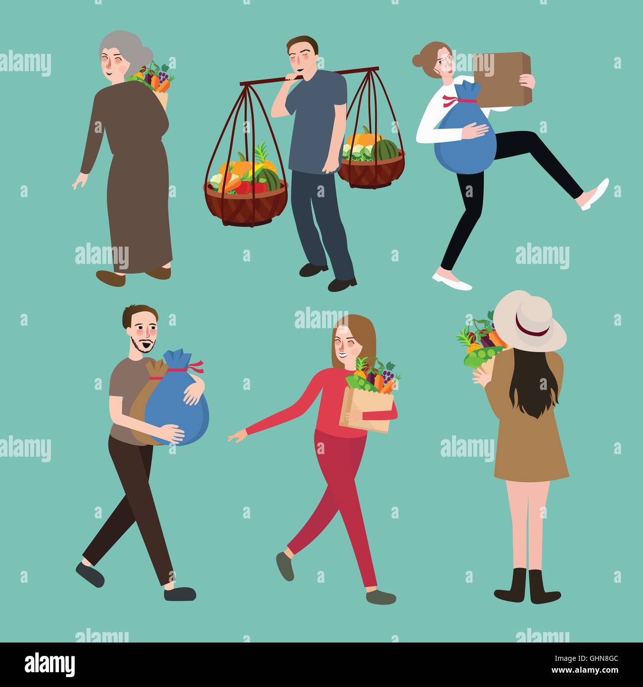 people man woman character bring stuff carry object set activities ...