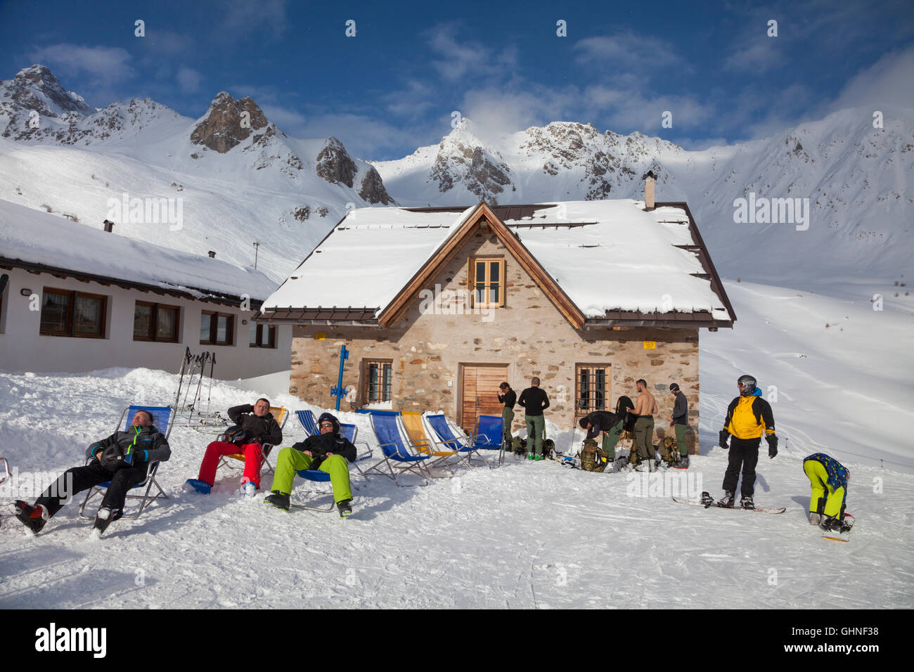 Skiing and snowboarding station in Passo Tonale, Italy Stock Photo - Alamy