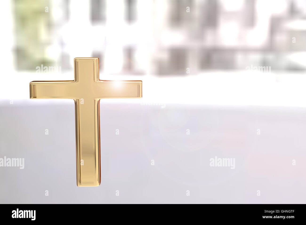 3d rendering of golden cross on a blur lighting background Stock Photo ...