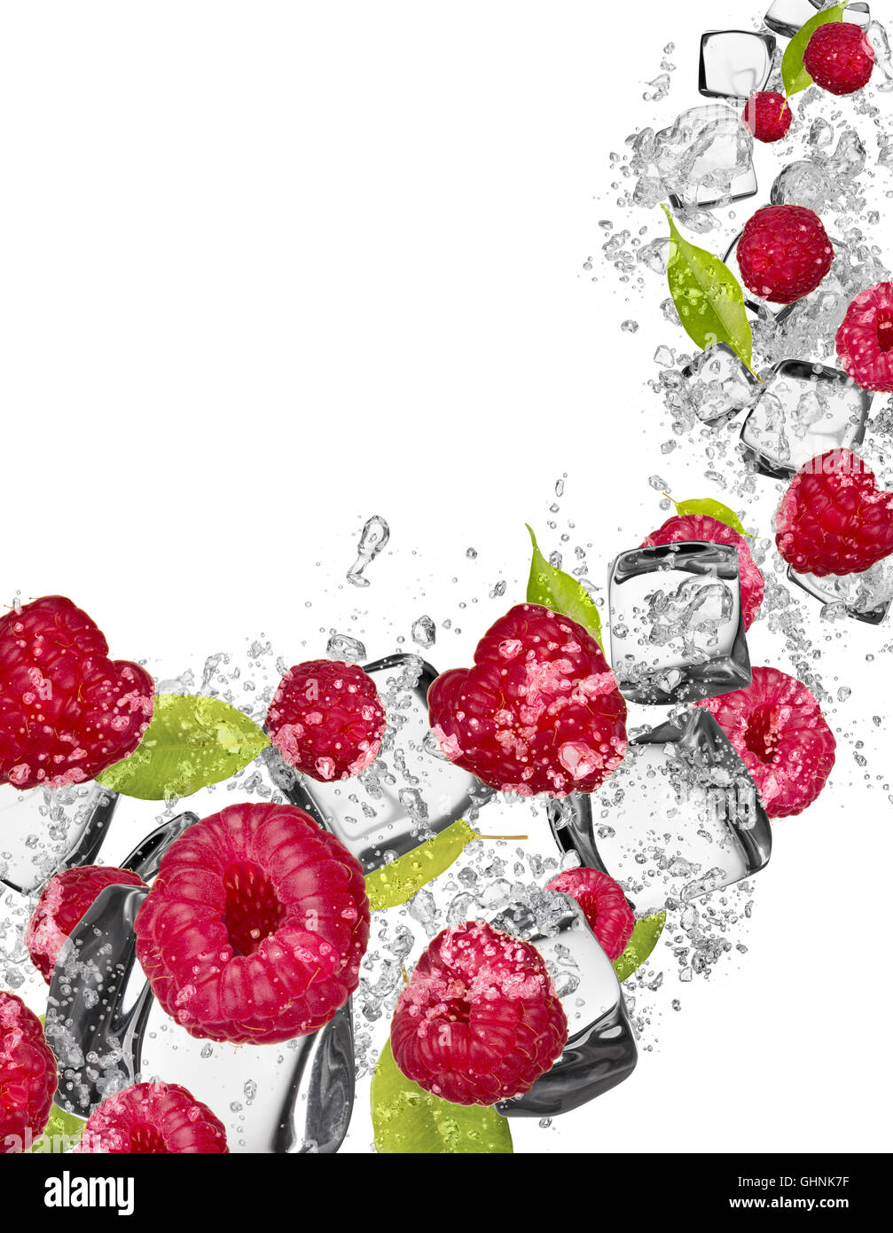 Raspberries in water splash isolated on white background Stock Photo ...