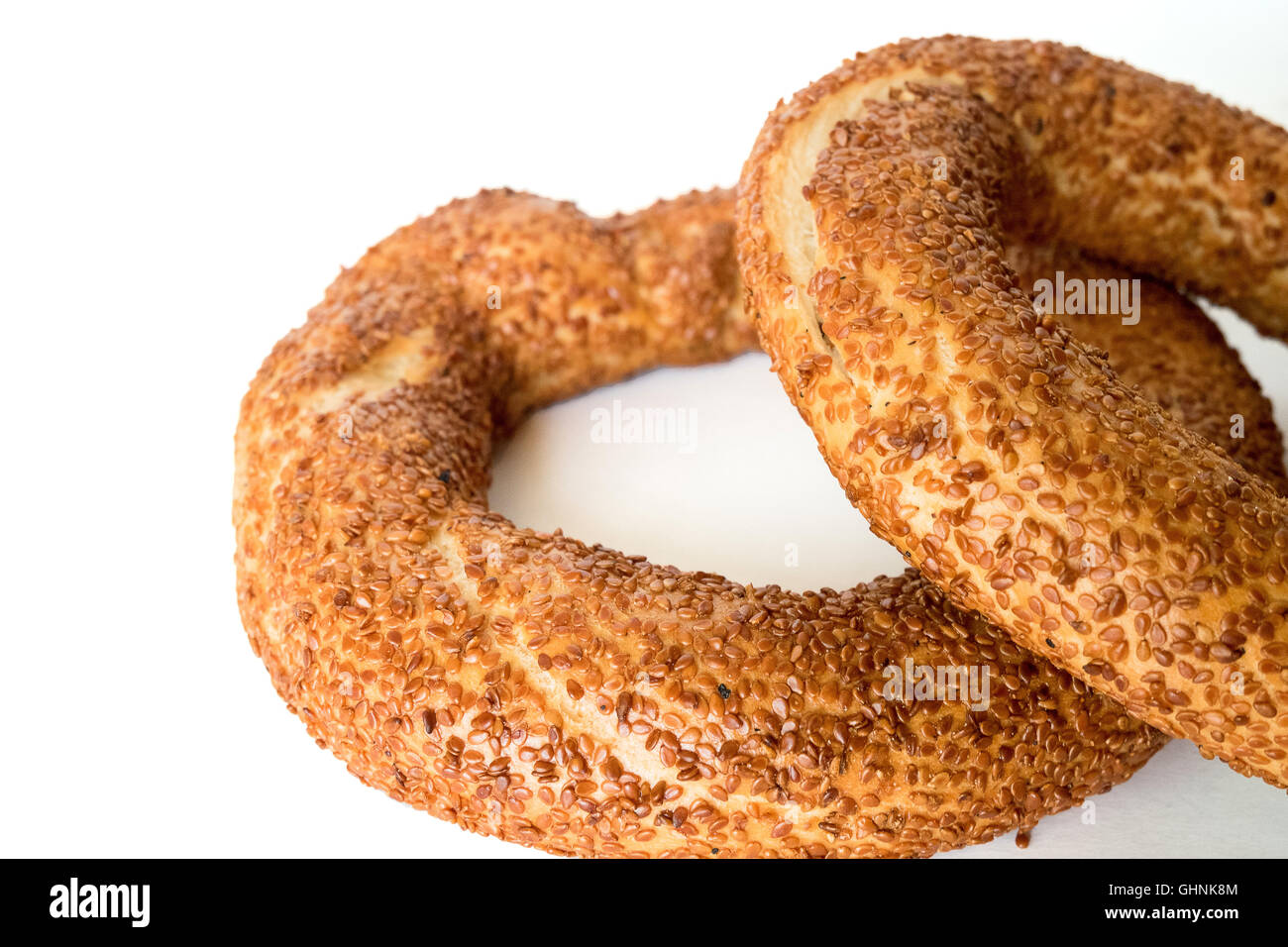 Famous turkish bagel (Simit) for breakfast in Turkey, isolated in white ...