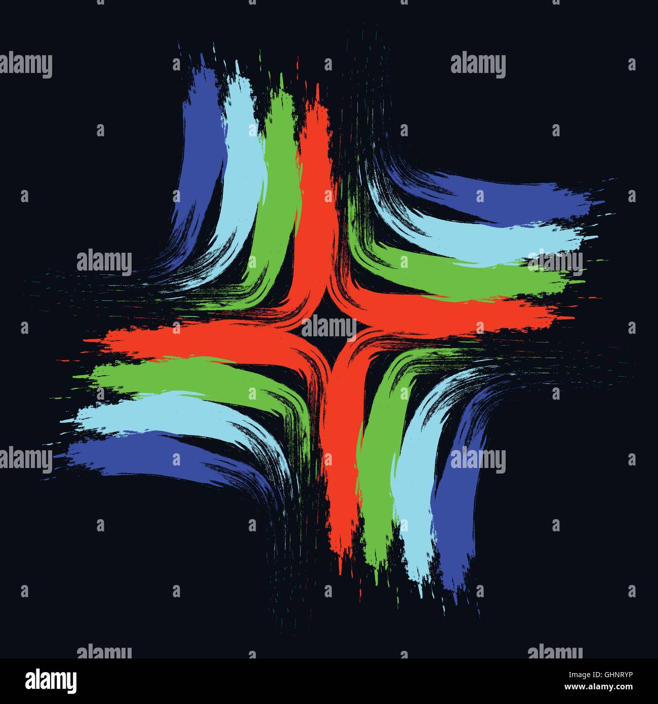 illustration on which multi-colored dabs on a black background are ...