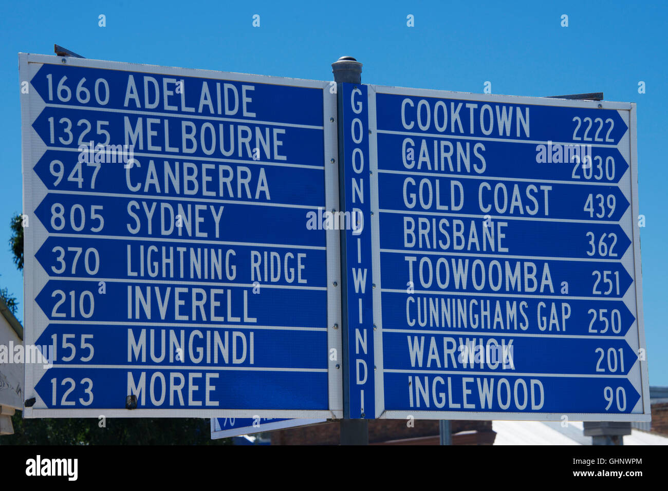 Signpost with road distances Goondiwindi Queensland Australia Stock ...